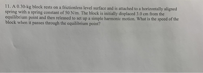Solved 11. A 0.30- kg block rests on a frictionless level | Chegg.com