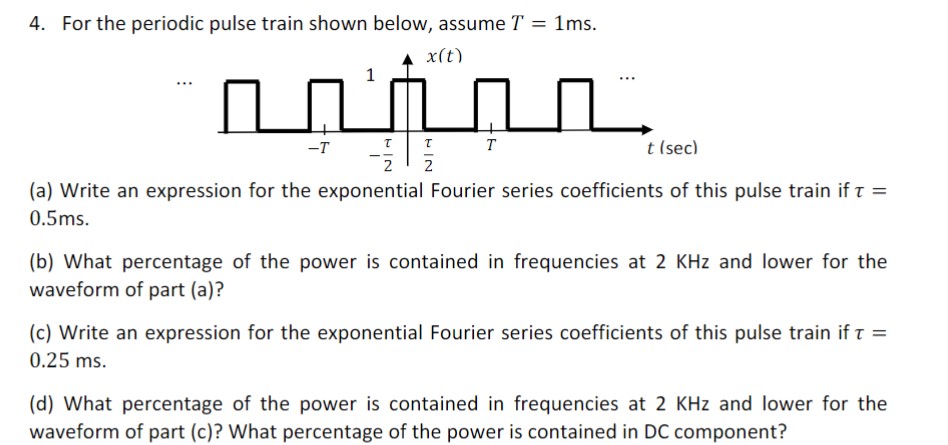 Solved 4. For the periodic pulse train shown below, assume | Chegg.com