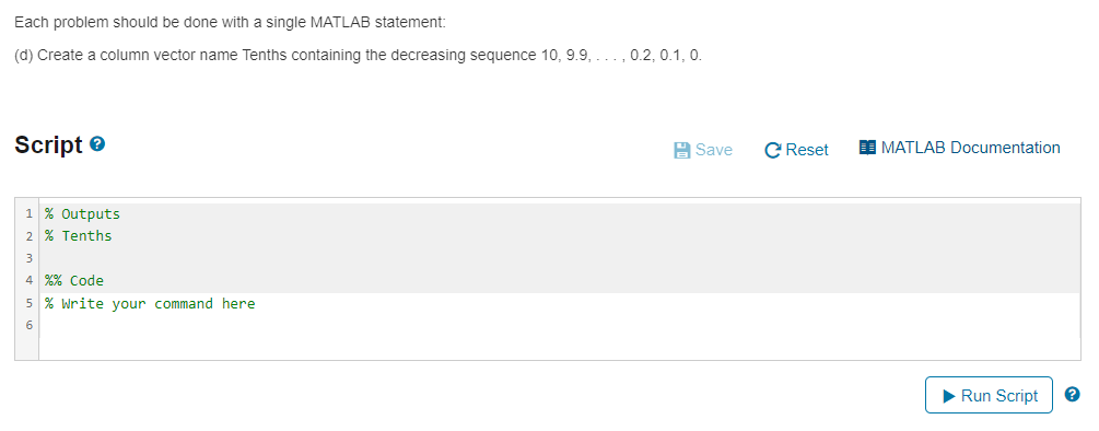 Solved Each problem should be done with a single MATLAB | Chegg.com