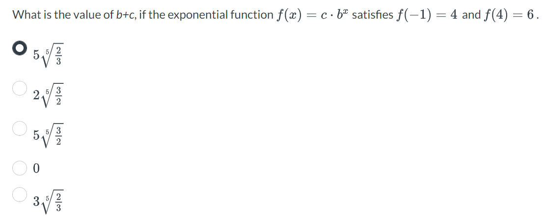 Solved What is the value of b+c, if the exponential function | Chegg.com