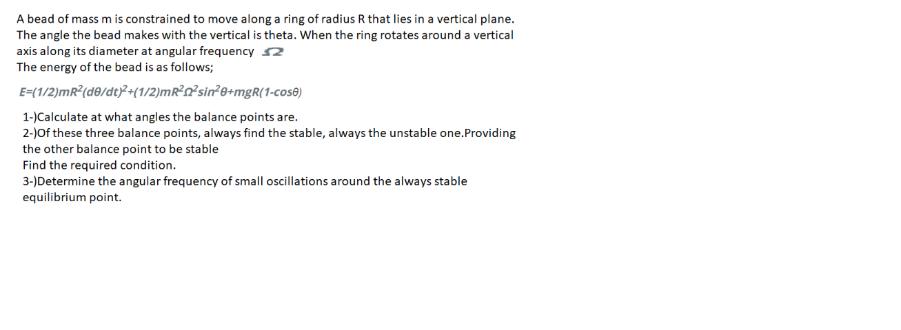 Solved A bead of mass m is constrained to move along a ring | Chegg.com