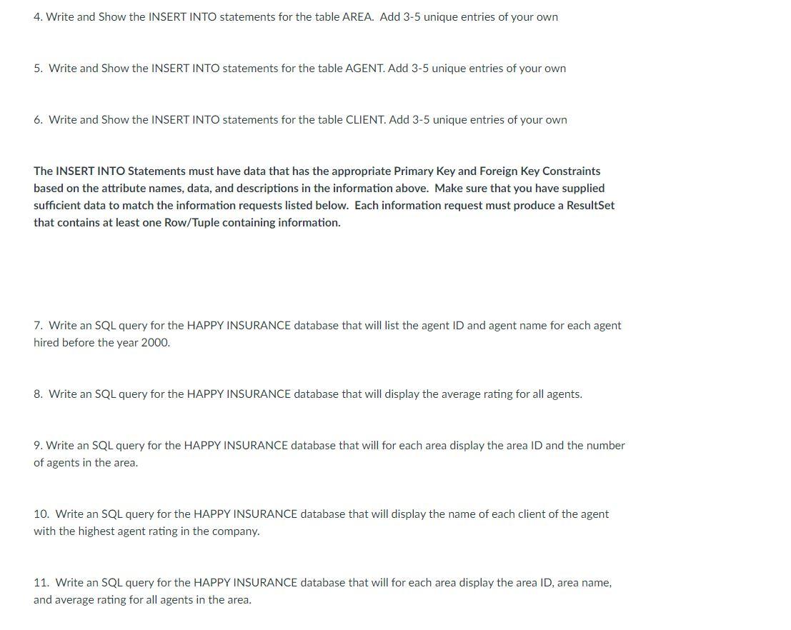 Solved HAPPY INSURANCE Observe the HAPPY INSURANCE DATABASE: | Chegg.com