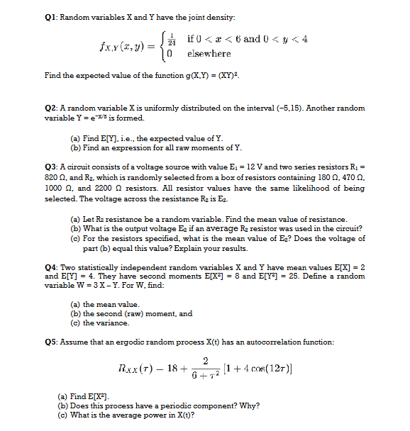 Solved Please do 1 to 5. Q1: Random variables X ﻿and Y ﻿have | Chegg.com