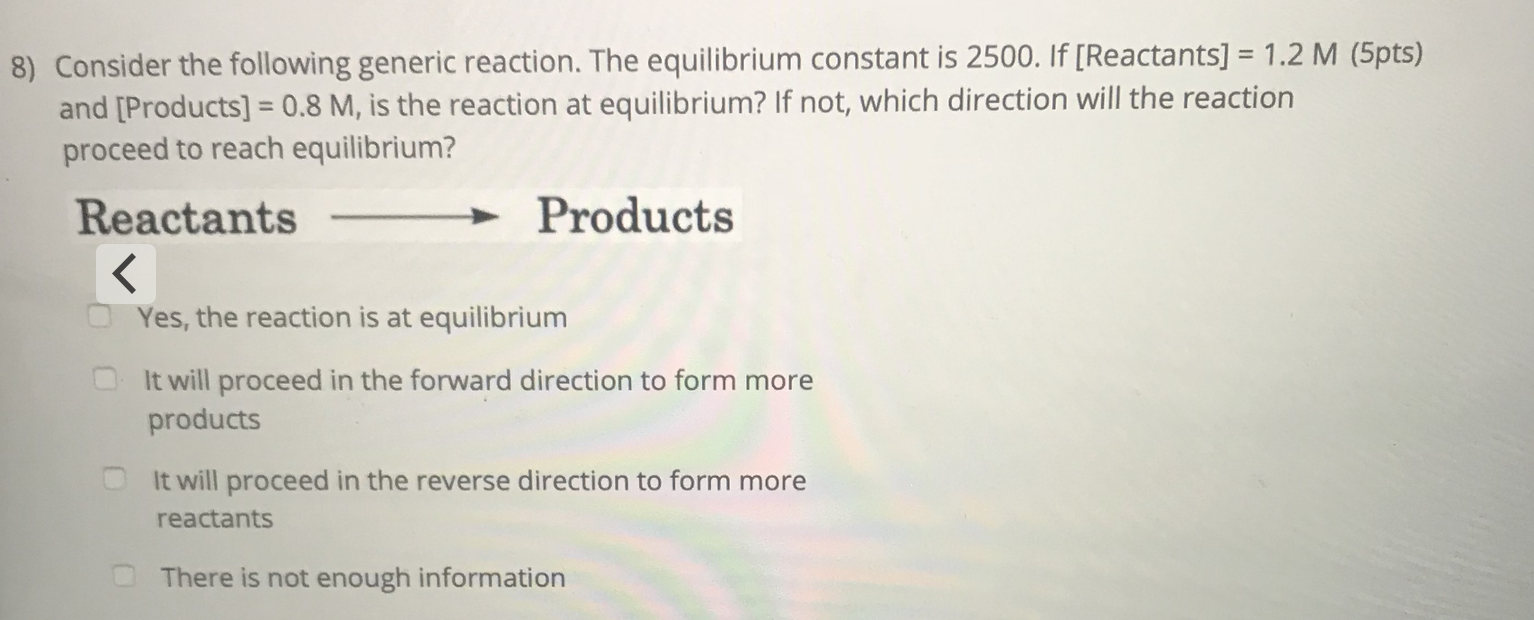 Solved 8) Consider the following generic reaction. The | Chegg.com