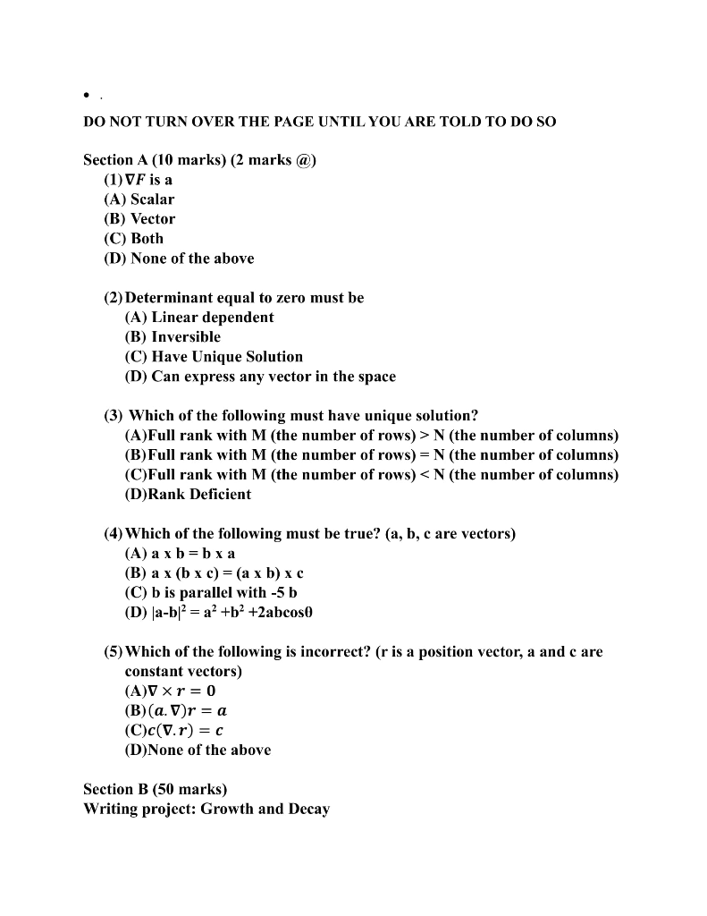 Solved DO NOT TURN OVER THE PAGE UNTIL YOU ARE TOLD TO DO SO | Chegg.com