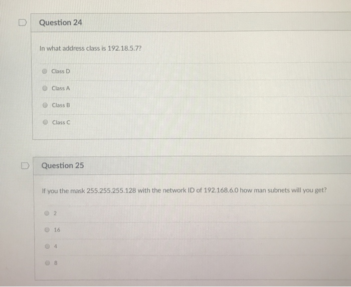 Solved D Question 22 What is the range of first octet | Chegg.com