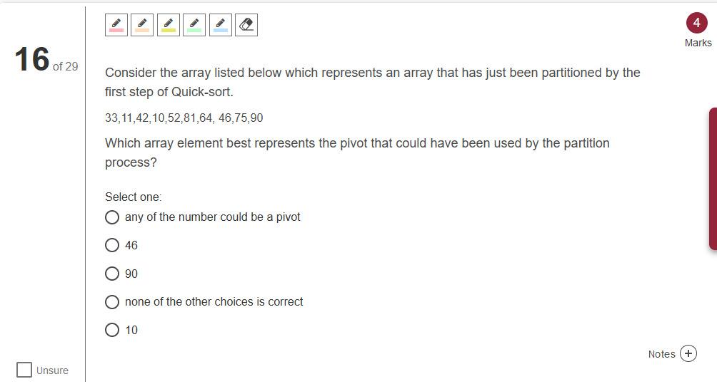 Solved 4 Marks 16 of 29 Consider the array listed below | Chegg.com