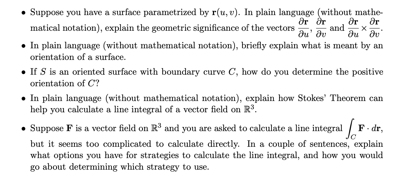 Solved • Suppose you have a surface parametrized by r(u, v). | Chegg.com