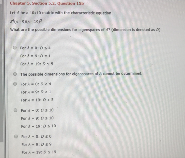 Solved Chapter S, Section 5.2, Question 15b Let A be a 10x10 | Chegg.com