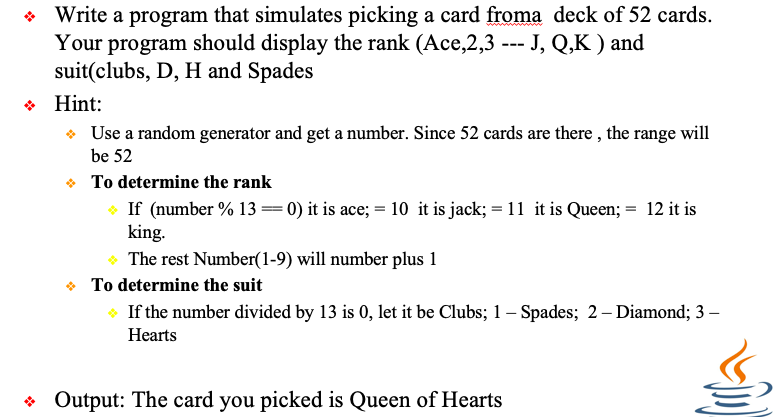 Solved Write a program that simulates picking a card froma | Chegg.com
