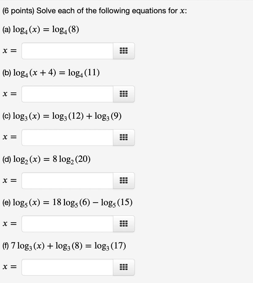 Solved (6 points) Solve each of the following equations for | Chegg.com