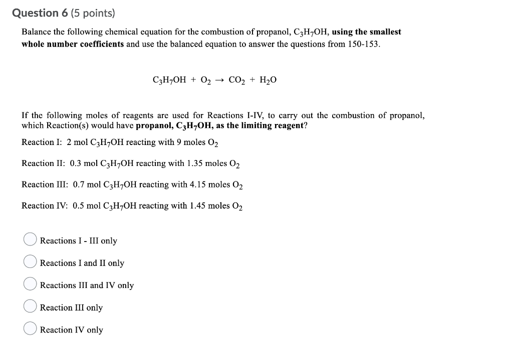 Solved Question 6 (5 points) Balance the following chemical | Chegg.com