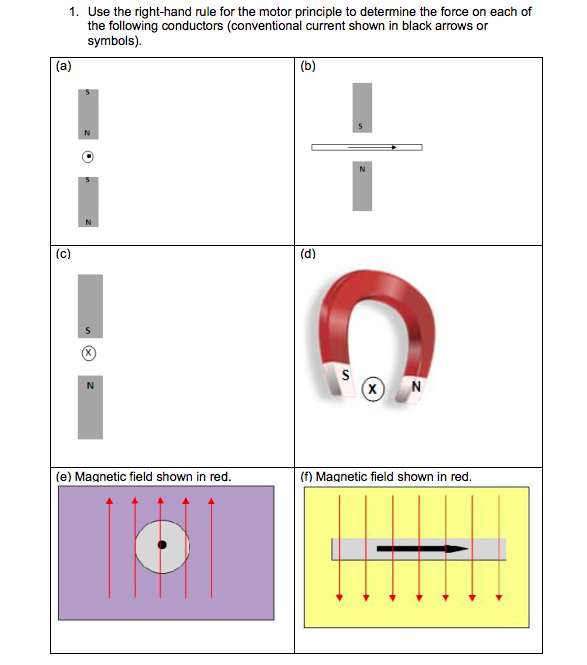Solved 1. Use the right-hand rule for the motor principle to | Chegg.com
