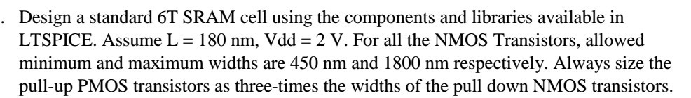Design a standard 6T SRAM cell using the components | Chegg.com