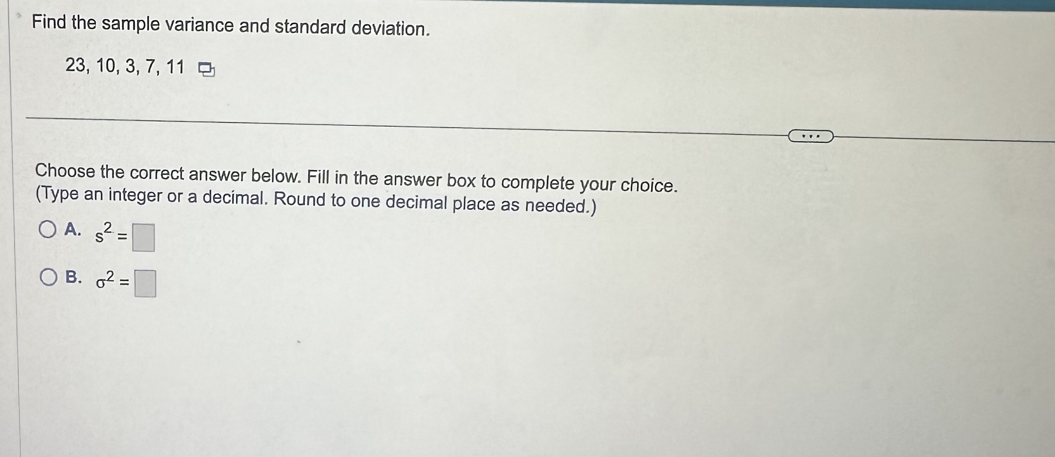 Solved Find the sample variance and standard deviation. | Chegg.com