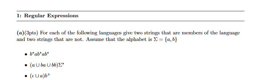 Solved (a)(3pts) For each of the following languages give | Chegg.com