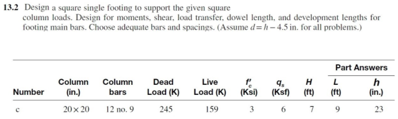 Solved 13.2 Design a square single footing to support the | Chegg.com