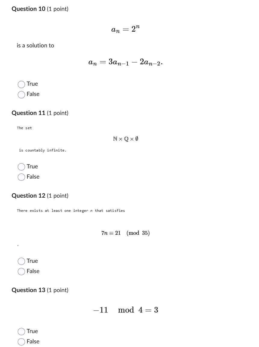 Solved Question 10 (1 point) an=2n is a solution to | Chegg.com