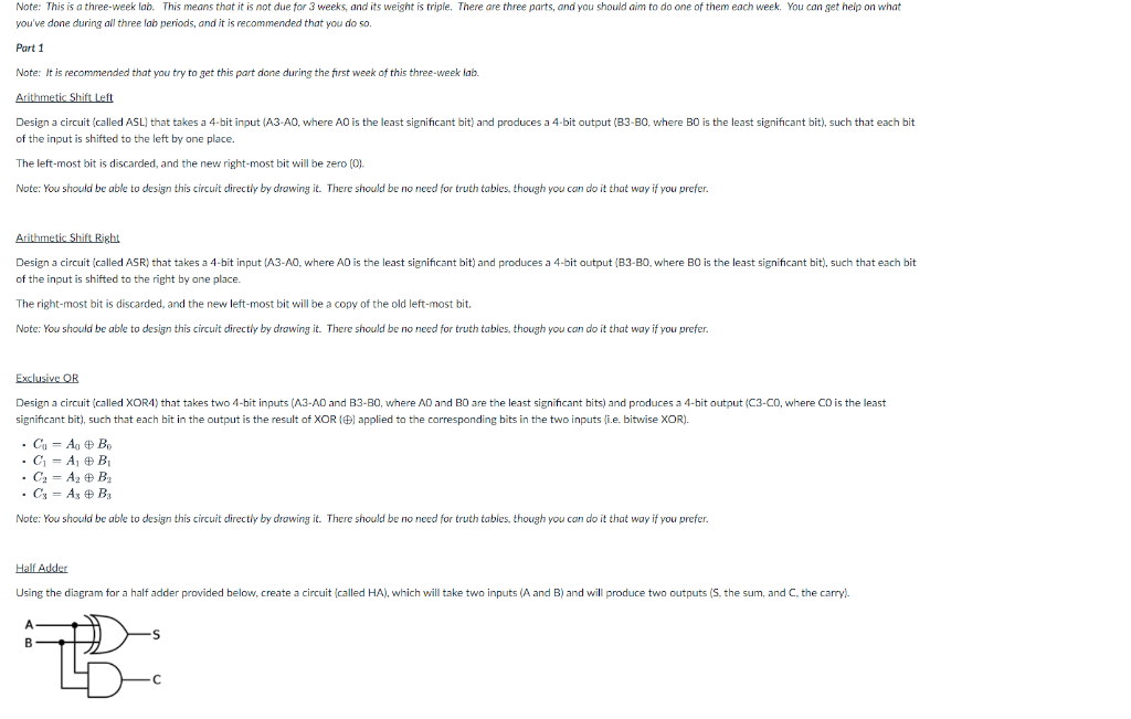 In this lab, we'll design some arithmetic circuitry, | Chegg.com