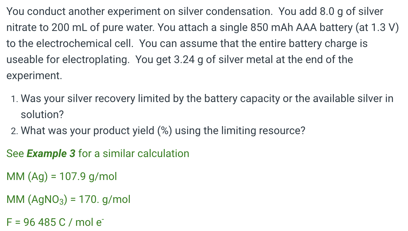 Solved You conduct another experiment on silver | Chegg.com