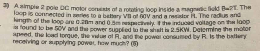 Solved 3) A simple 2 pole DC motor consists of a rotating | Chegg.com