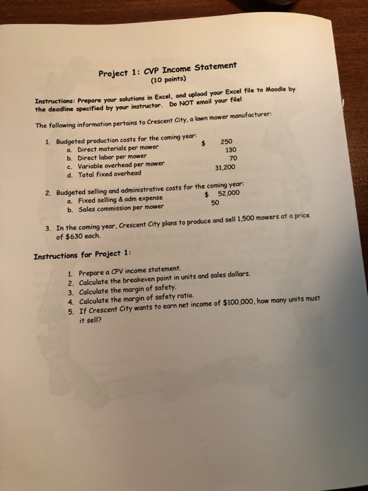Solved Project 1: CVP Income Statement (10 points) | Chegg.com
