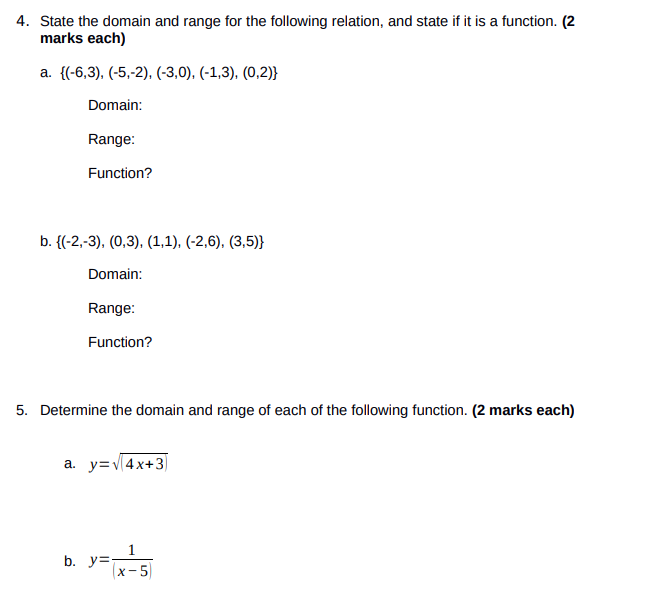 Solved 4. State the domain and range for the following | Chegg.com