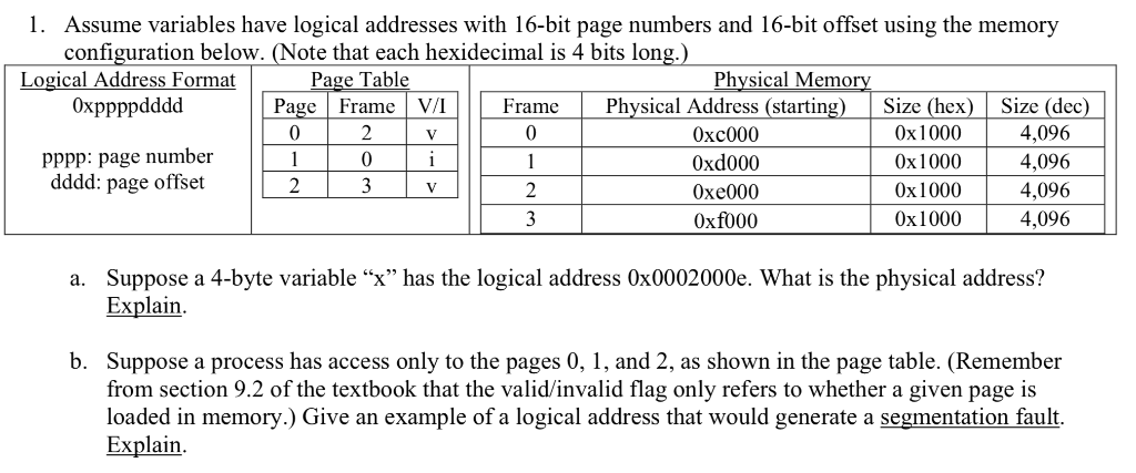 Solved 1. Assume variables have logical addresses with | Chegg.com