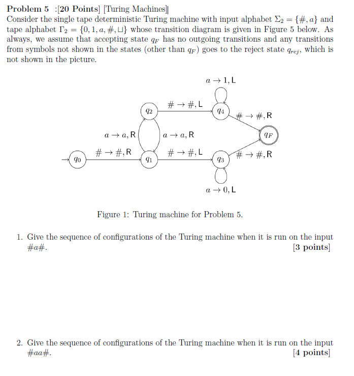 Solved Problem 5 [20 Points] [Turing Machines] Consider the | Chegg.com