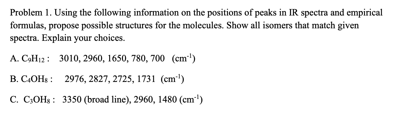 Solved Problem 1. Using the following information on the | Chegg.com