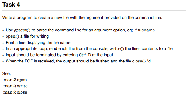 Task 4 Write a program to create a new file with the | Chegg.com