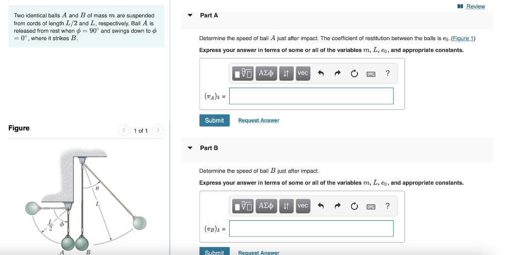 Solved Review Part A Two identical balls A and B of mass m | Chegg.com