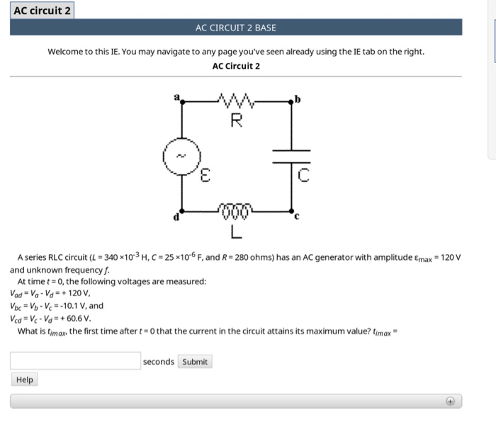 Solved AC circuit 2 AC CIRCUIT 2 BASE Welcome to this IE. | Chegg.com