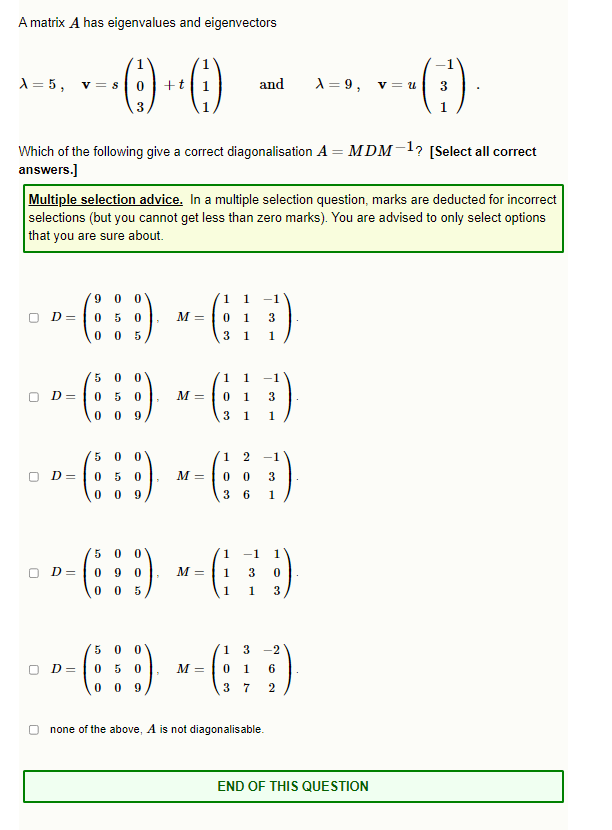 Solved A matrix \\( A \\) has eigenvalues and eigenvectors | Chegg.com