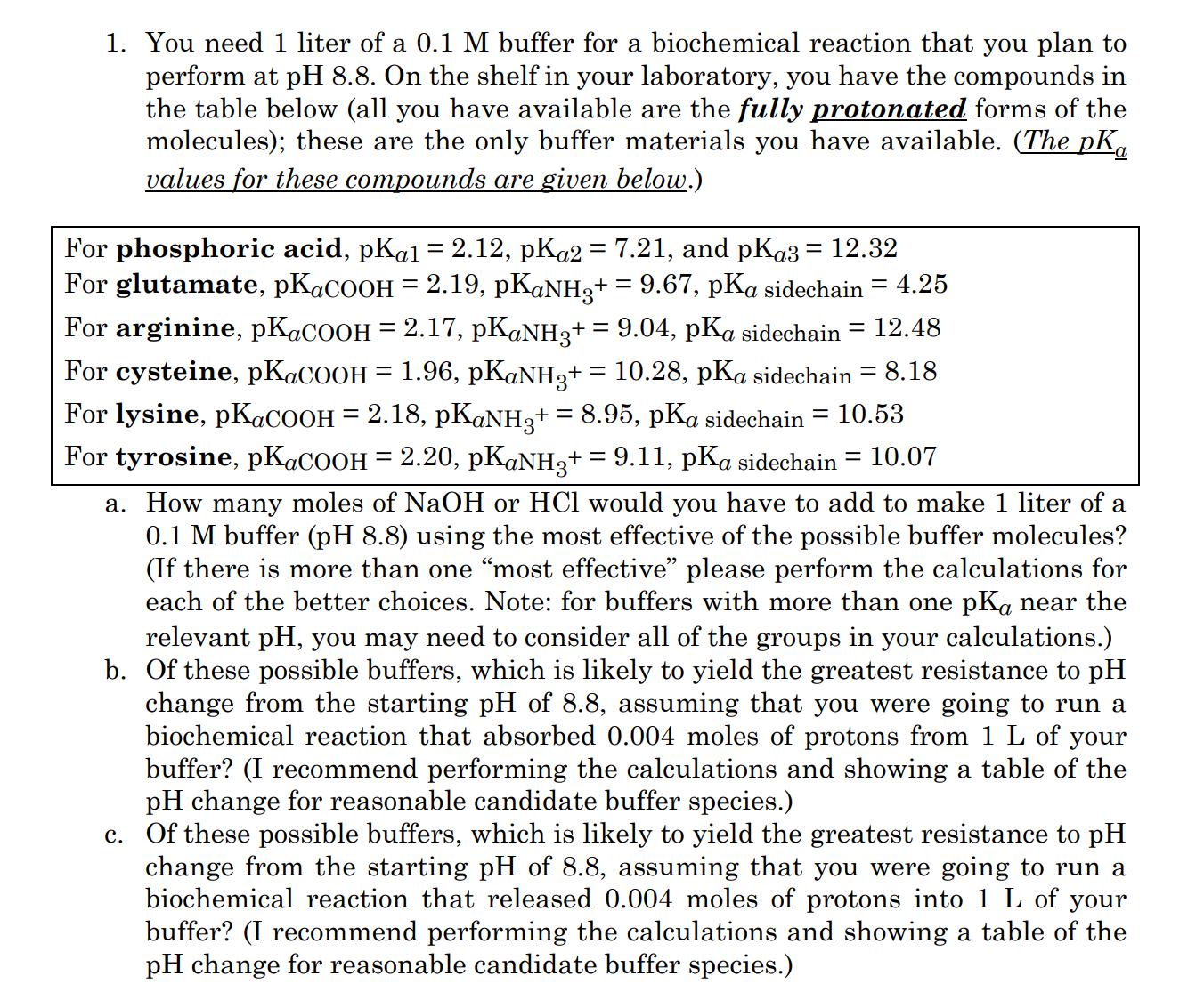 Solved You need 1 ﻿liter of a 0.1 ﻿M buffer for a | Chegg.com