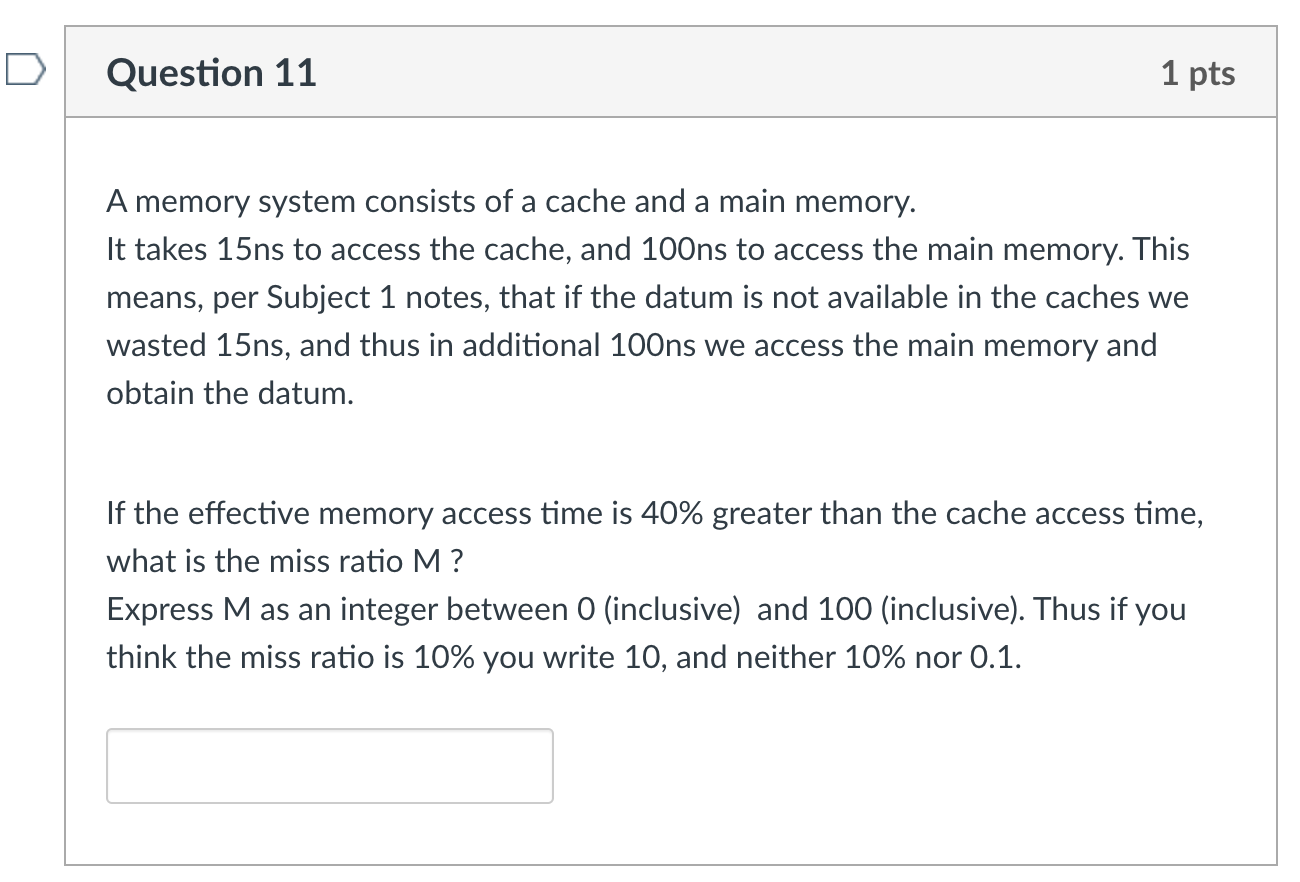 Solved A memory system consists of a cache and a main | Chegg.com