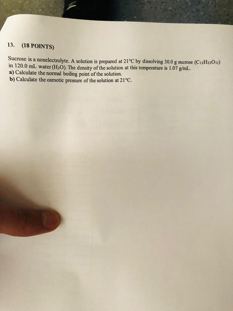 Solved Sucrose is a nonelectrolyte. A solution is prepared | Chegg.com