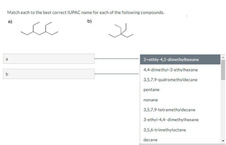 Solved Match each to the best correct IUPAC name for each of | Chegg.com