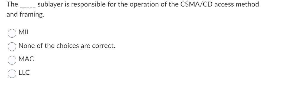 Solved The sublayer is responsible for the operation of the | Chegg.com