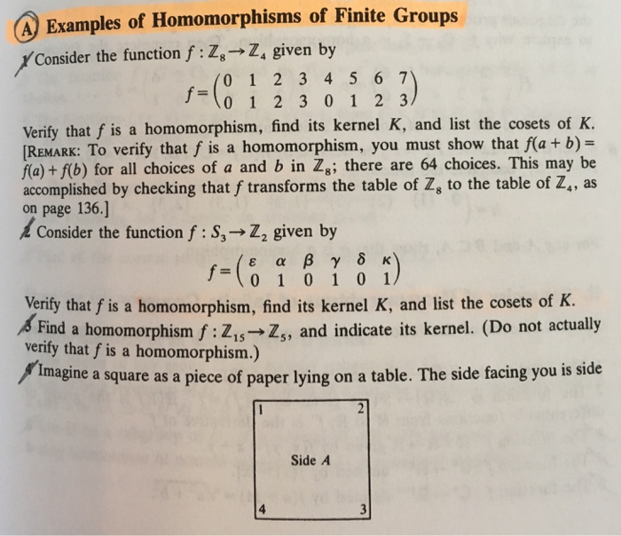 Solved A Examples of Homomorphisms of Finite Groups Consider | Chegg.com