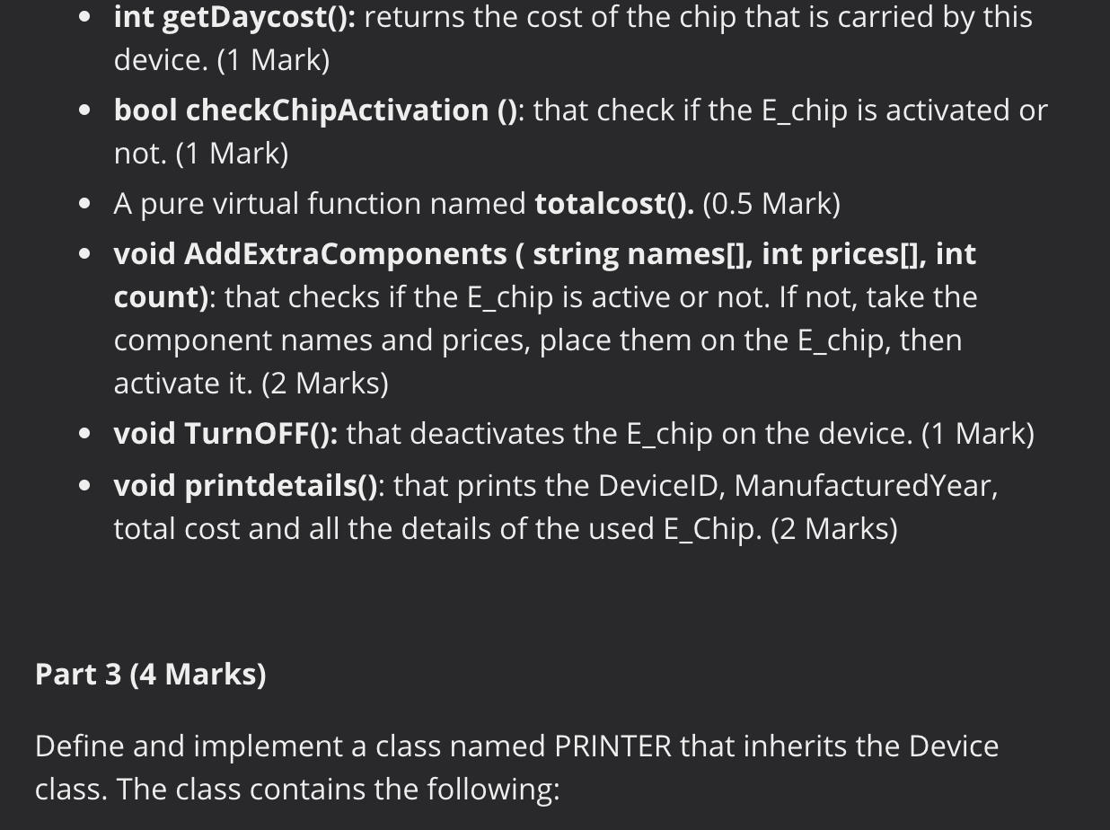 Solved Part 1 (12 Marks) Define and implement a class E_chip | Chegg.com
