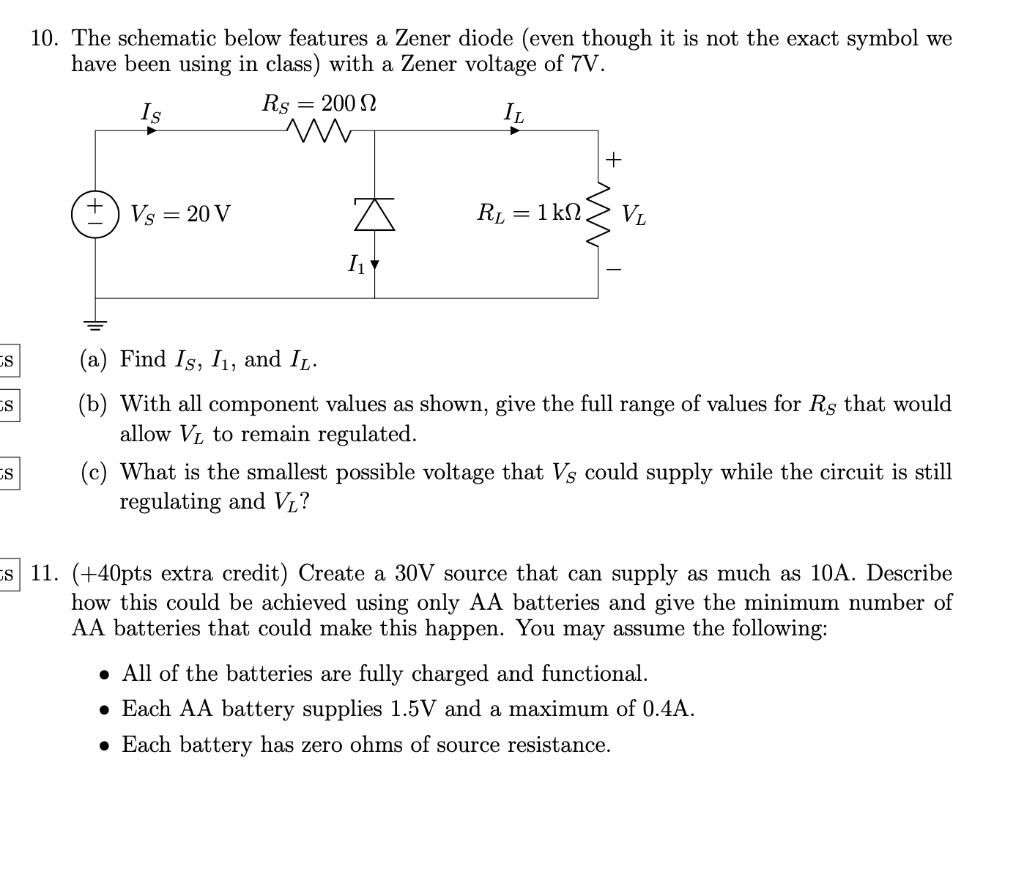 Solved 0. The schematic below features a Zener diode (even | Chegg.com