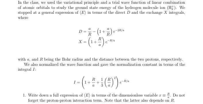 Solved In the class, we used the variational principle and a | Chegg.com
