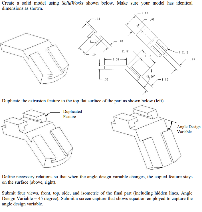 Solved Create a solid model using SolidWorks shown below. | Chegg.com