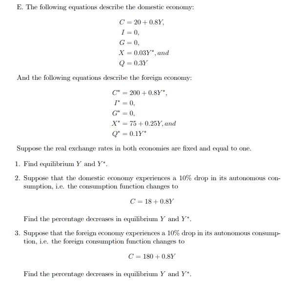Solved E. The following equations describe the domestic | Chegg.com