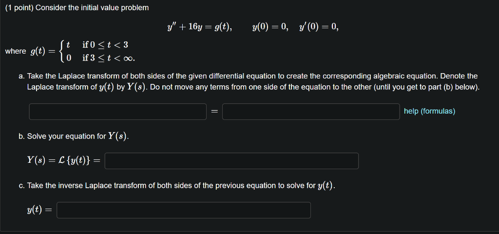Solved (1 point) Consider the initial value problem y" + 16y | Chegg.com