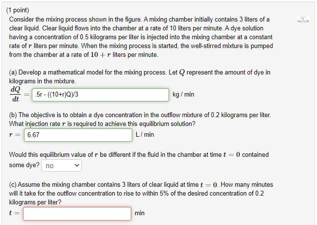 Solved (1 point) Consider the mixing process shown in the | Chegg.com