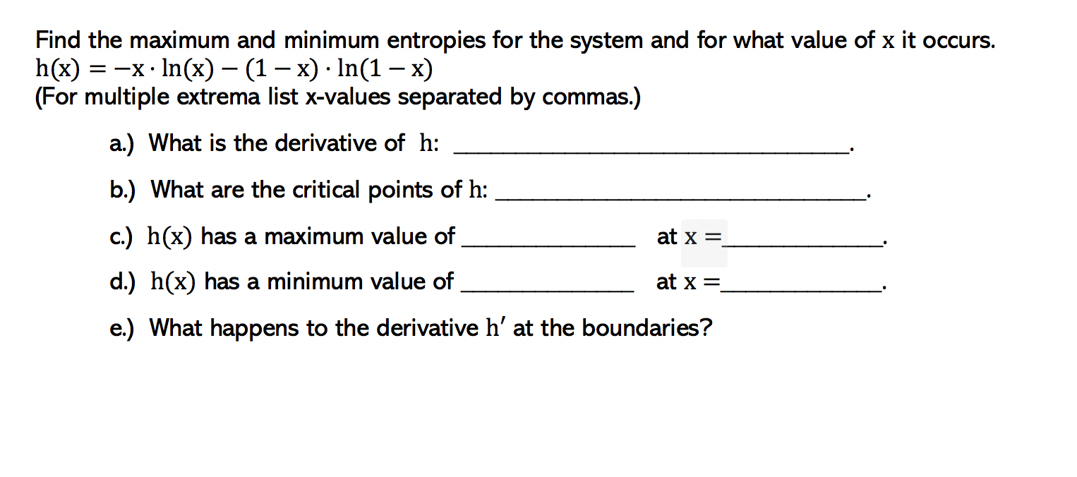 Solved The function below give the (unitless) entropy of a | Chegg.com