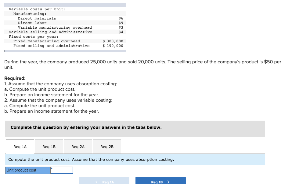 Solved Variable costs per unit: Manufacturing: $6 $9 $3 $4 | Chegg.com