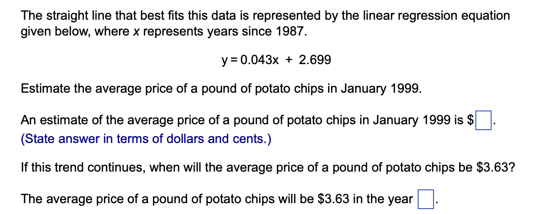 Solved The table gives the average price of a pound of | Chegg.com